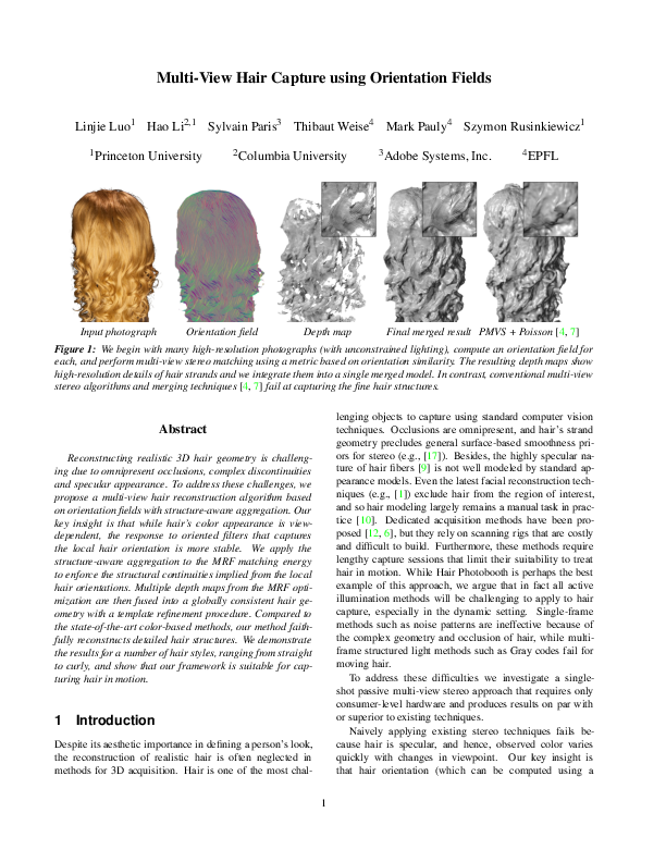 (PDF) Multi-View Hair Capture using Orientation Fields Input photograph ...