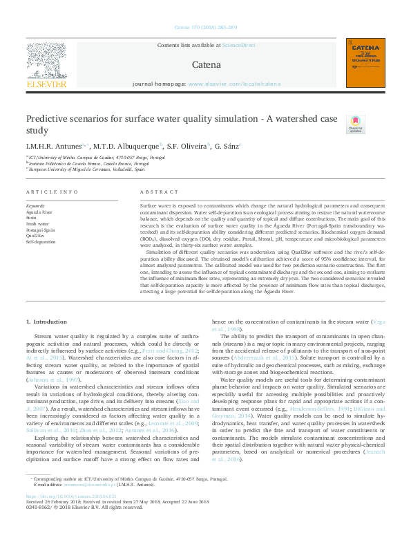 (PDF) Predictive scenarios for surface water quality simulation -A ... (PDF) Predictive scenarios for surface water quality simulation -A ...