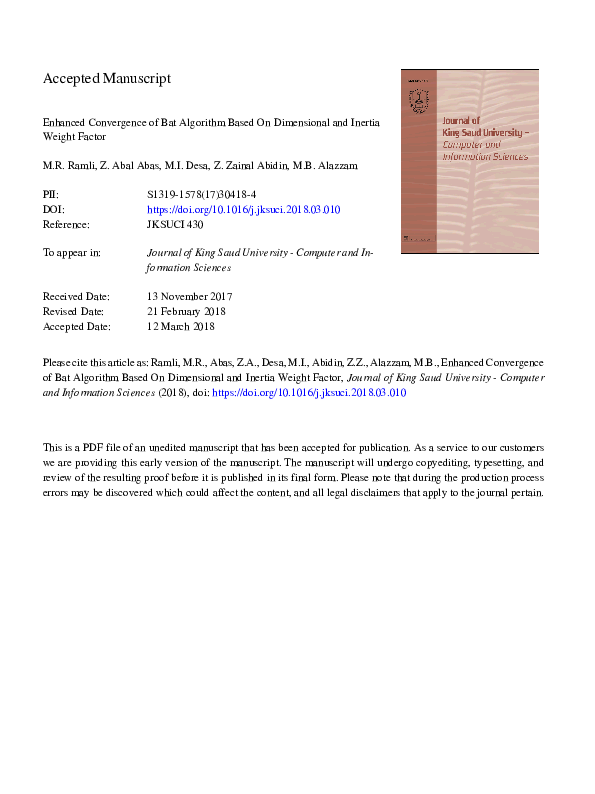 (PDF) Enhanced Convergence of Bat Algorithm Based On Dimensional and ...