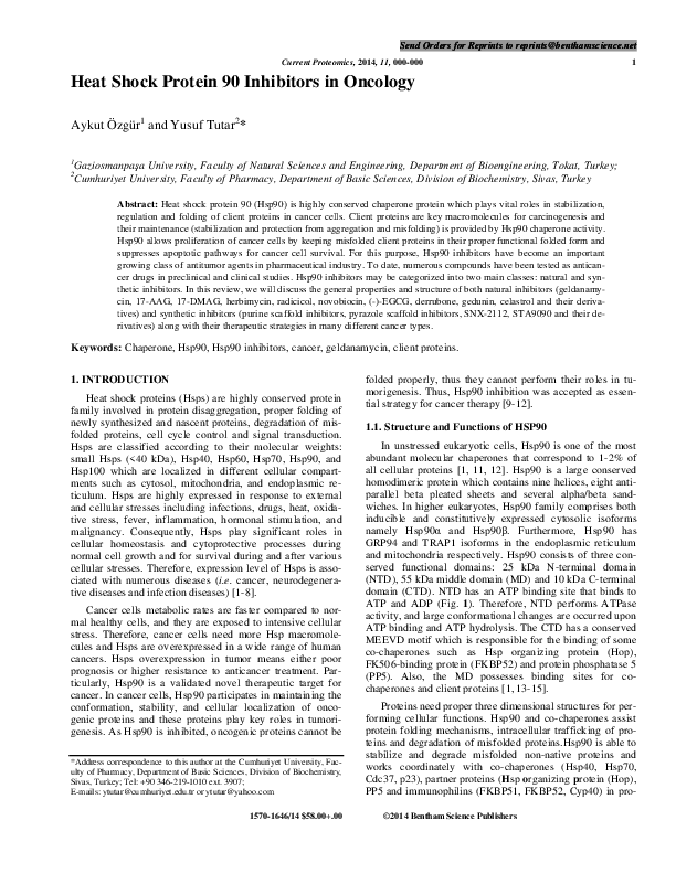 (PDF) Heat Shock Protein 90 Inhibitors in Oncology
