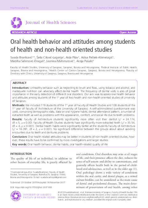 (PDF) Oral health behavior and attitudes among students of health and non-health oriented studies