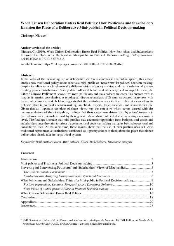 (PDF) When Citizen Deliberation Enters Real Politics: How Politicians and Stakeholders Envision ...