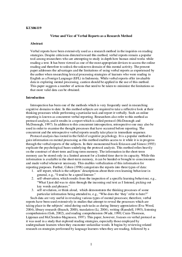 (PDF) Virtue and Vice of Verbal Reports