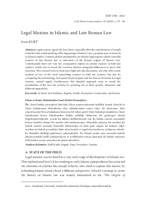 (PDF) Irem Kurt- Legal Maxims in Islamic and Late Roman Law
