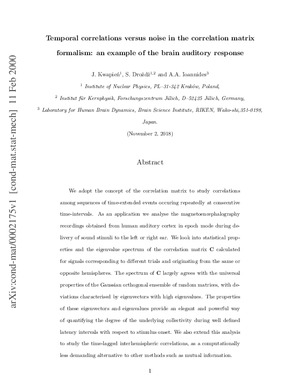 (PDF) Temporal correlations versus noise in the correlation matrix ...