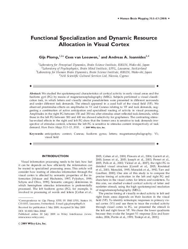 Pdf Functional Specialization And Dynamic Resource Allocation In Visual Cortex Andreas