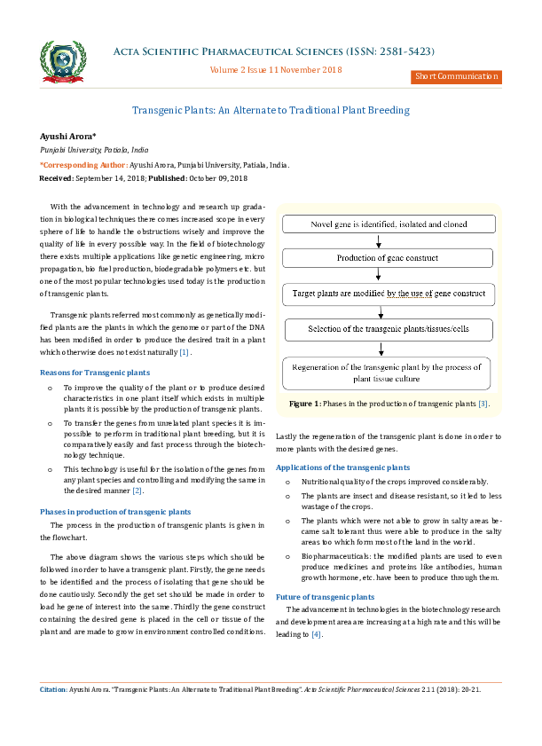(PDF) Transgenic Plants: An Alternate to Traditional Plant Breeding