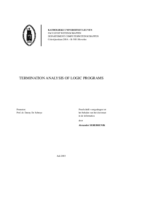 (PDF) Termination analysis of logic programs