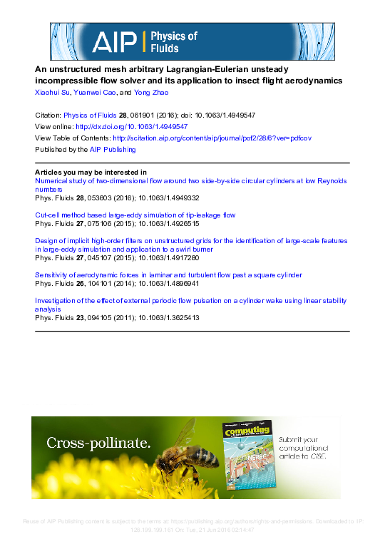 Pdf An Unstructured Mesh Arbitrary Lagrangian Eulerian Unsteady Incompressible Flow Solver And