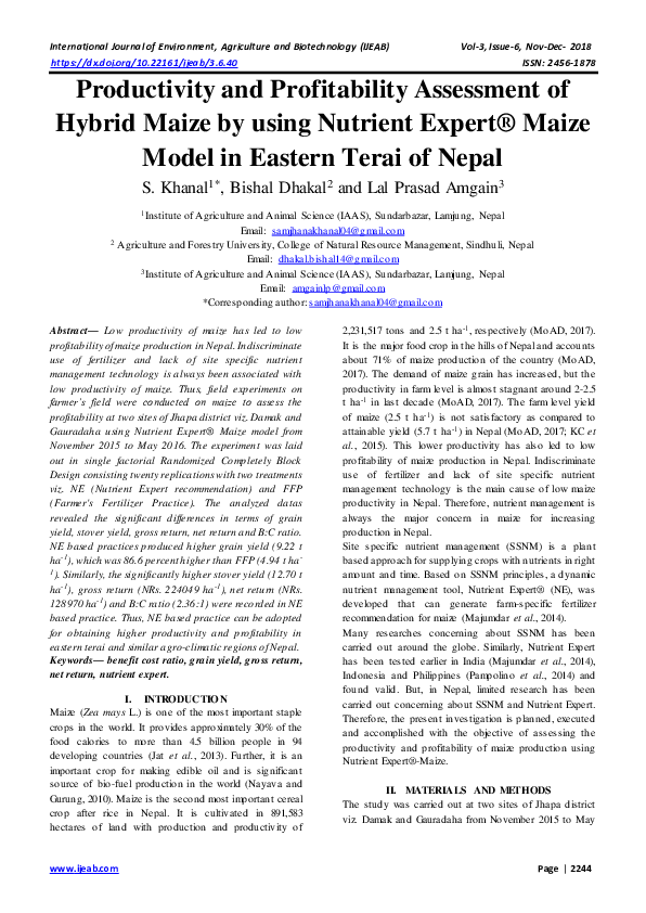 (PDF) Productivity and Profitability Assessment of Hybrid Maize by ...
