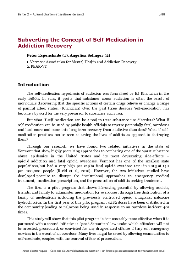 (PDF) Subverting the Concept of Self Medication in Addiction Recovery