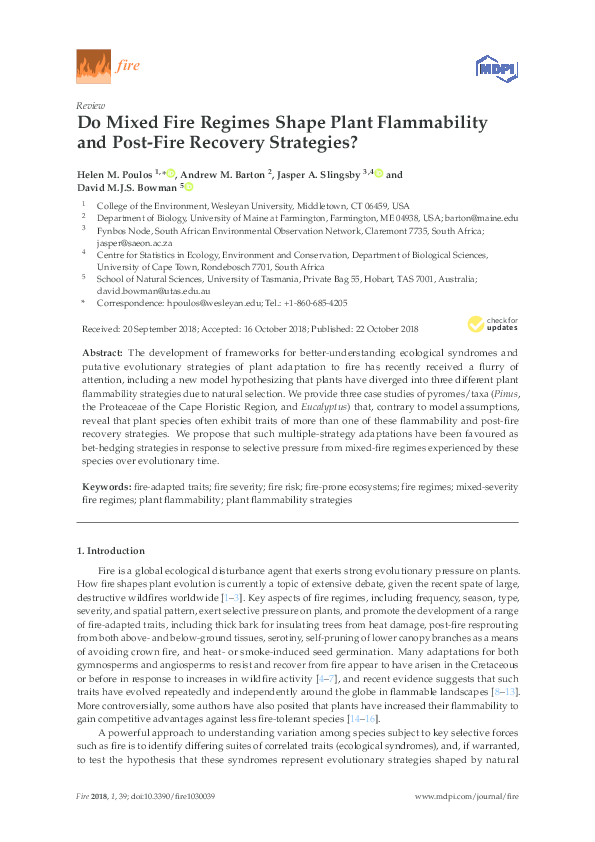 (PDF) Do Mixed Fire Regimes Shape Plant Flammability and Post-Fire ...