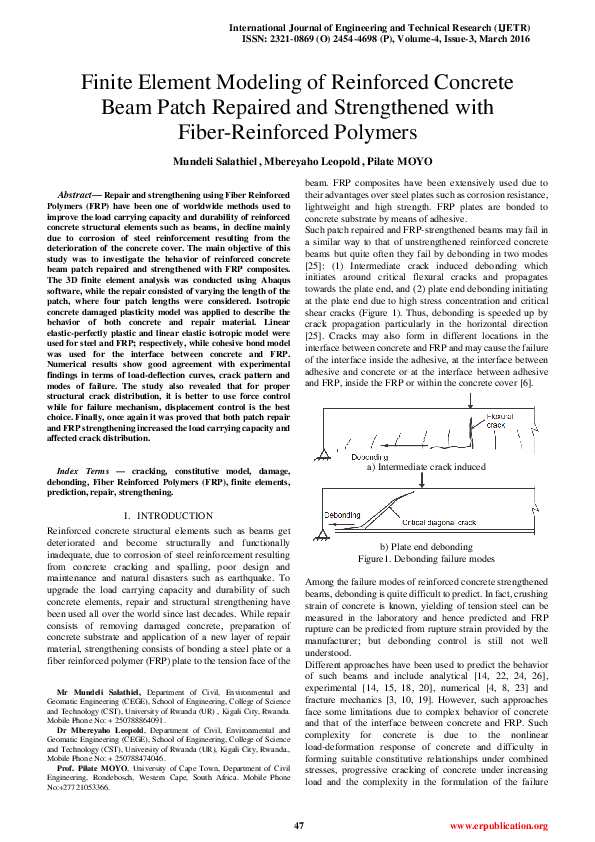 Pdf Finite Element Modeling Of Reinforced Concrete Beam Patch Repaired And Strengthened With