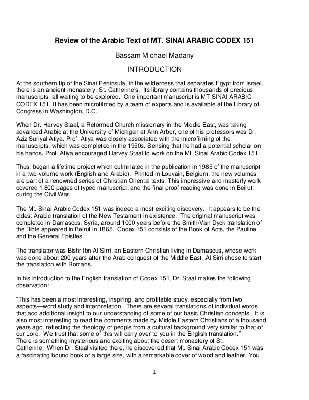 (DOC) Review of the Arabic Text of MT. SINAI ARABIC CODEX 151