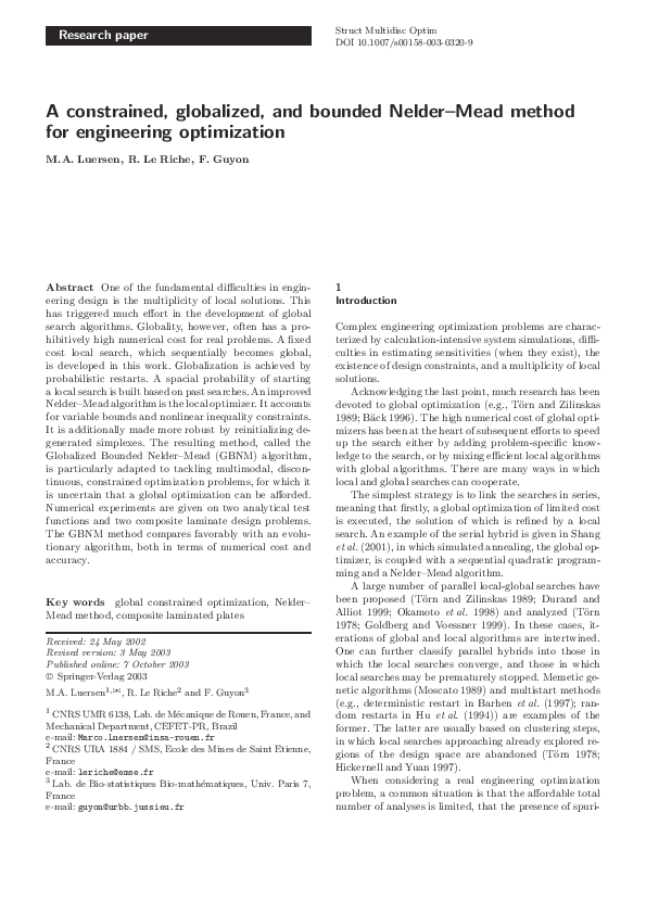 (PDF) A constrained, globalized, and bounded Nelder-Mead method for engineering optimization ...