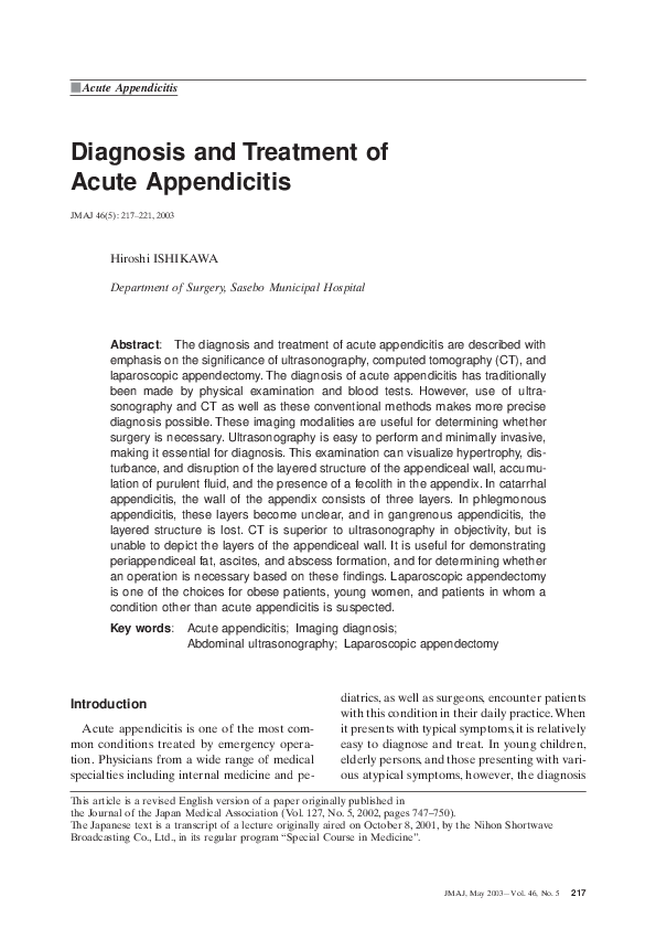 (PDF) Diagnosis and Treatment of Acute Appendicitis