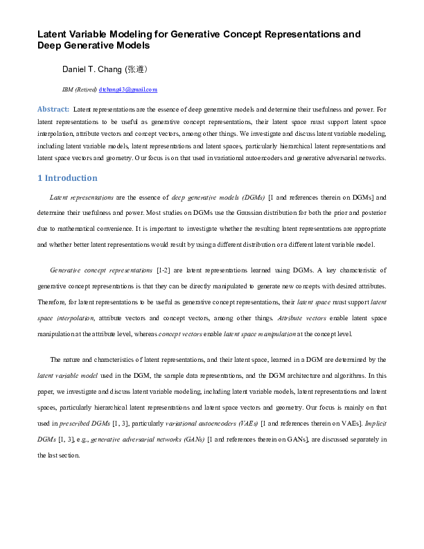 Pdf Latent Variable Modeling For Generative Concept Representations And Deep Generative Models