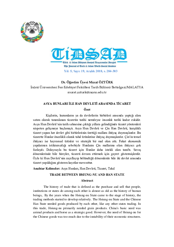 (PDF) ASYA HUNLARI İLE HAN DEVLETİ ARASINDA TİCARET-Trade Between ...