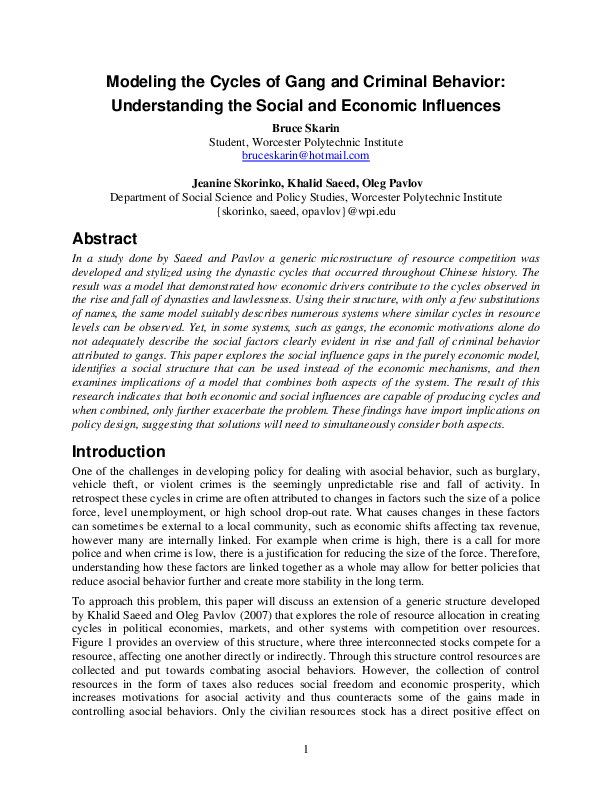 (PDF) Modeling the Cycles of Gang and Criminal Behavior: Understanding ...