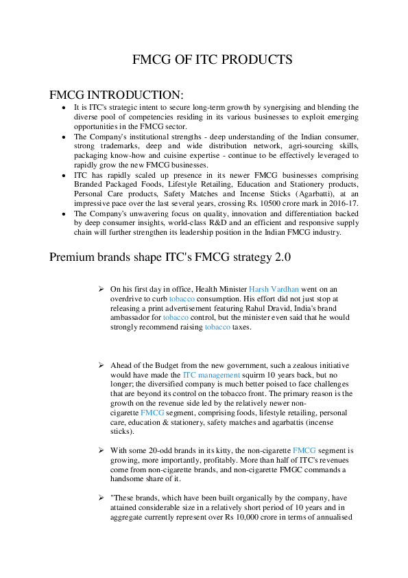 (DOC) FMCG OF ITC PRODUCTS