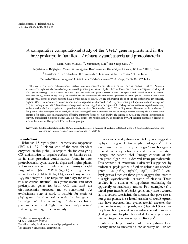 (PDF) A comparative computational study of the 'rbcL' gene in plants ...