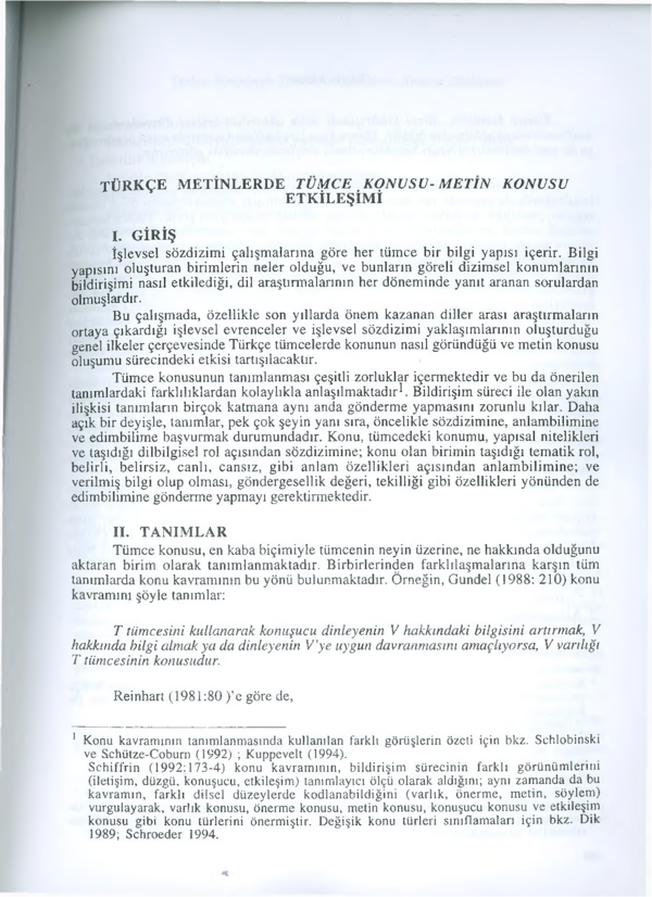 (PDF) Turkce metinlerde tümce konusu - metin konusu etkileşimi