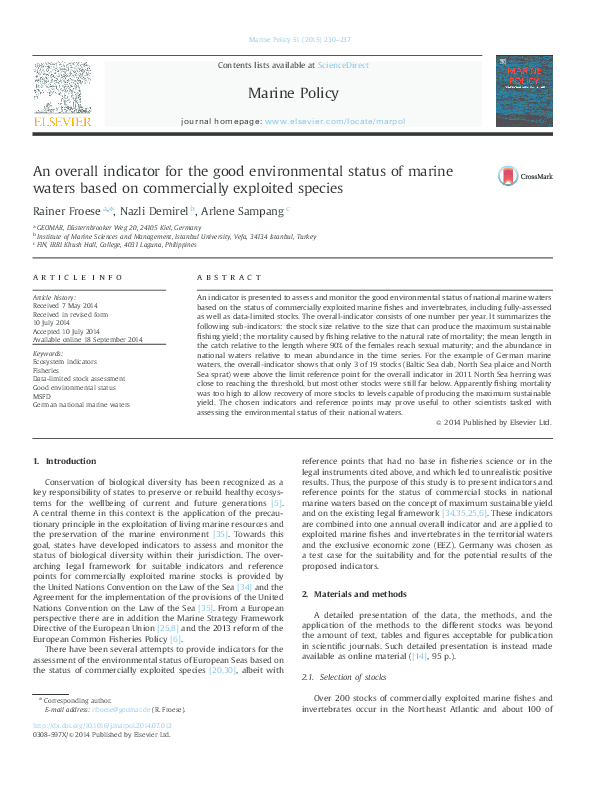 (PDF) An overall indicator for the good environmental status of the ...