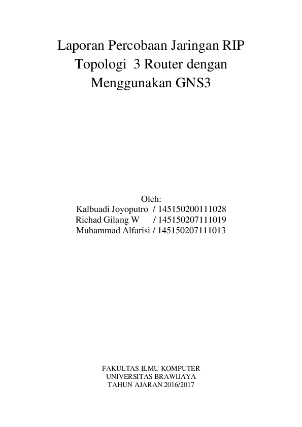 (DOC) Percobaan Jaringan RIP Topologi 3 Router dengan Menggunakan GNS3