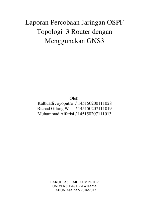 (DOC) Percobaan Jaringan OSPF Topologi 3 Router dengan Menggunakan GNS3