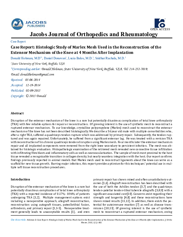 (PDF) Case Report: Histologic Study of Marlex Mesh Used in the ...