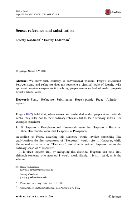 (PDF) Sense, reference and substitution