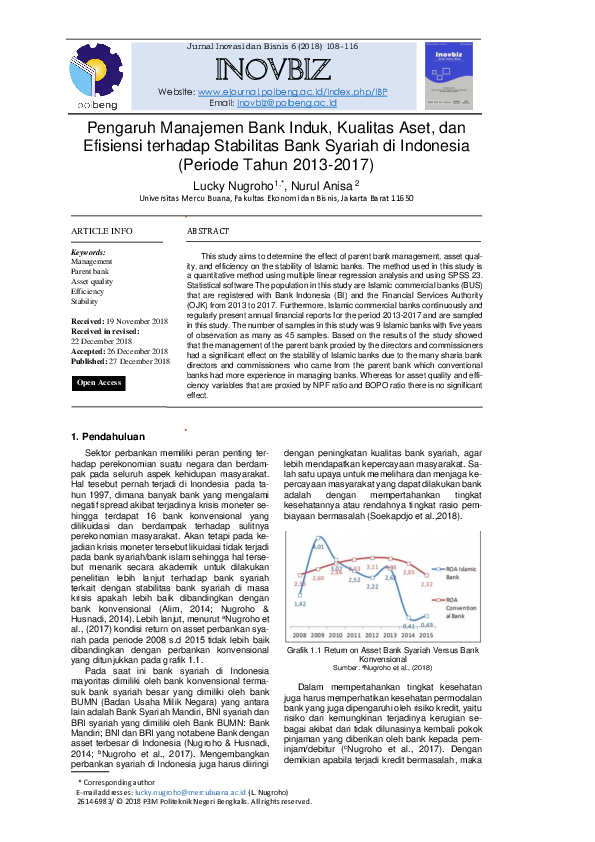 (PDF) Pengaruh Manajemen Bank Induk, Kualitas Aset, dan Efisiensi terhadap Stabilitas Bank ...