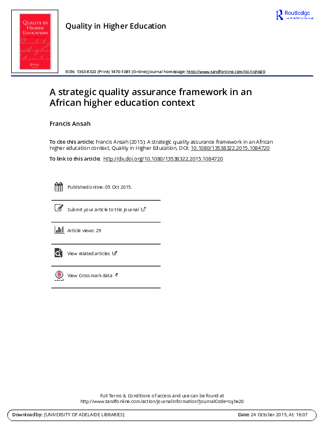 (PDF) Quality in Higher Education A strategic quality assurance ...