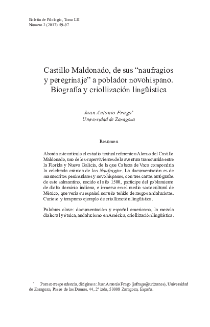 (PDF) [2017]: Alonso del Castillo Maldonado, de sus "naufragios y ...