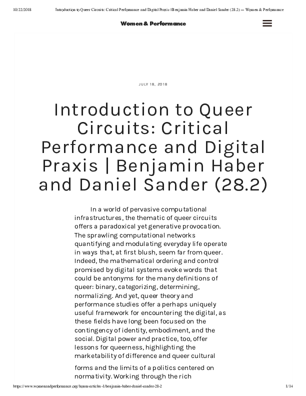 (PDF) Introduction to Queer Circuits: Critical Performance and Digital ...