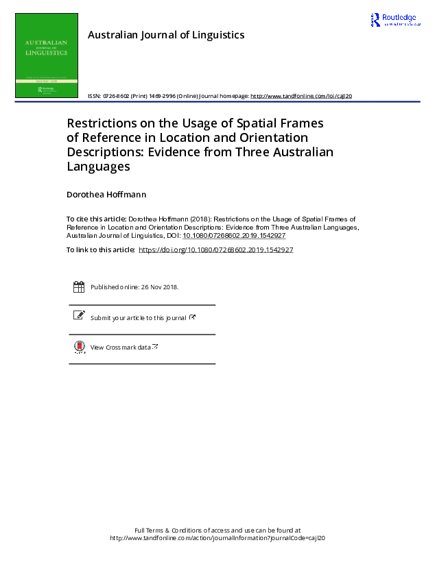 (PDF) Restrictions on the Usage of Spatial Frames of Reference in Location and Orientation ...