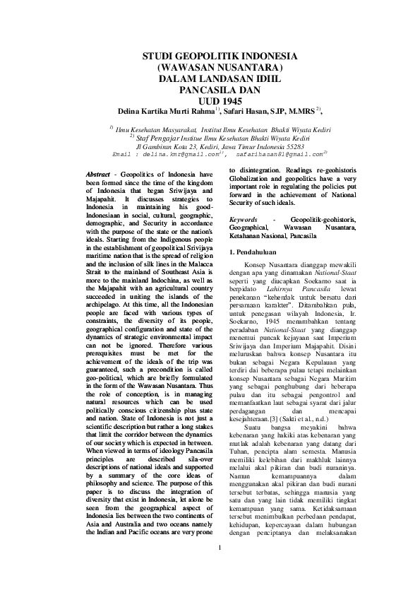 (PDF) STUDI GEOPOLITIK INDONESIA (WAWASAN NUSANTARA) DALAM LANDASAN ...