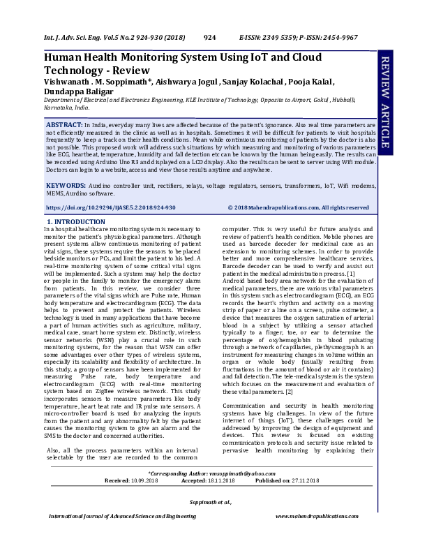 (PDF) Human Health Monitoring System Using IoT and Cloud Technology ...