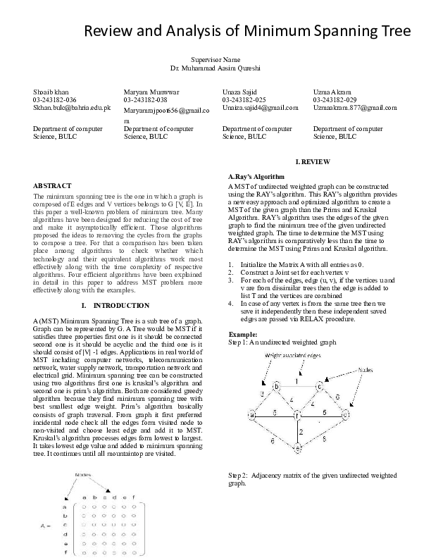 (DOC) Review and Analysis of Minimum Spanning Tree