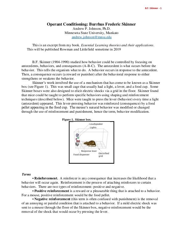 (PDF) Operant Conditioning: Burrhus Frederic Skinner
