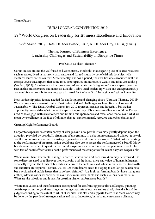 (PDF) [Theme Paper for 29th World Congress on Leadership for Business ...