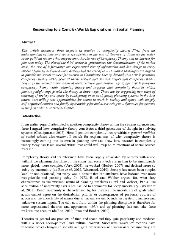 (DOC) Responding to a Complex World: Explorations in Spatial Planning