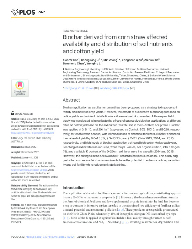 (PDF) Rice straw biochar for controlled release fertilizer in cotton-