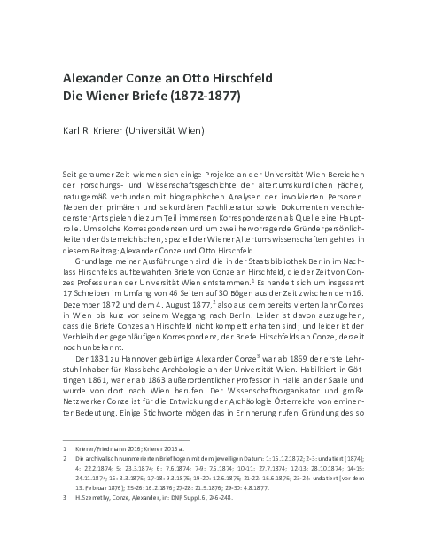(PDF) Karl R. Krierer, Alexander Conze an Otto Hirschfeld. Die Wiener ...
