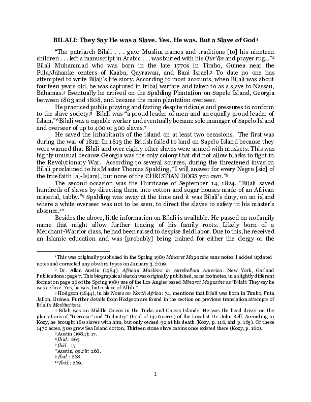 (DOC) Bilali Muhammad article from Minaret Magazine