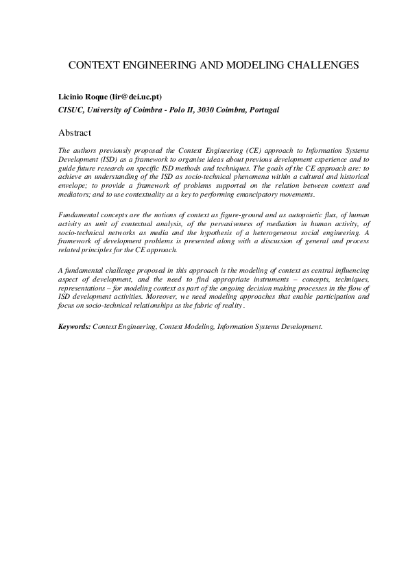 (PDF) CONTEXT ENGINEERING AND MODELING CHALLENGES