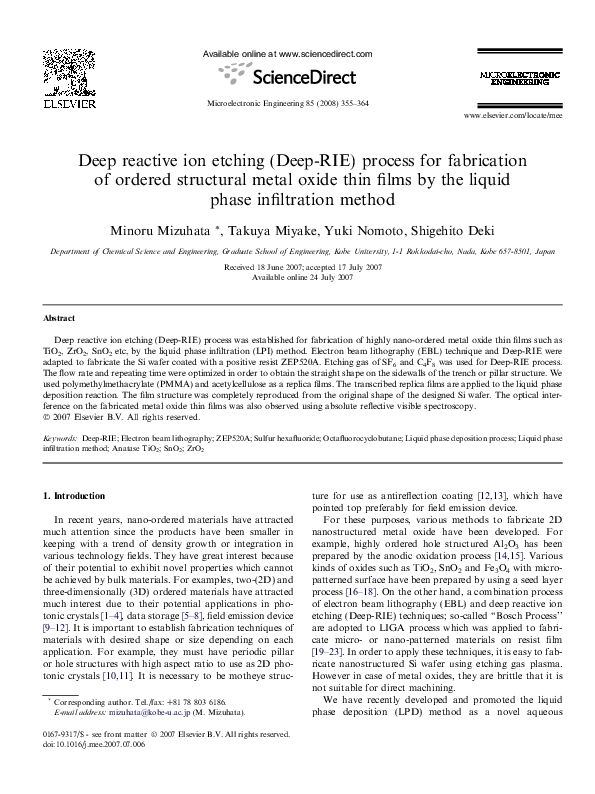 (PDF) Deep reactive ion etching (Deep-RIE) process for fabrication of ...