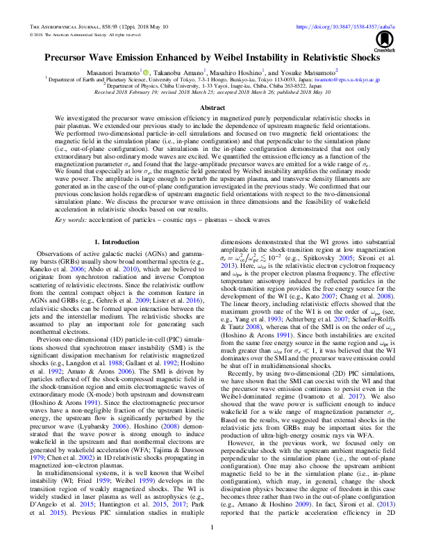 (PDF) Precursor Wave Emission Enhanced by Weibel Instability in ...