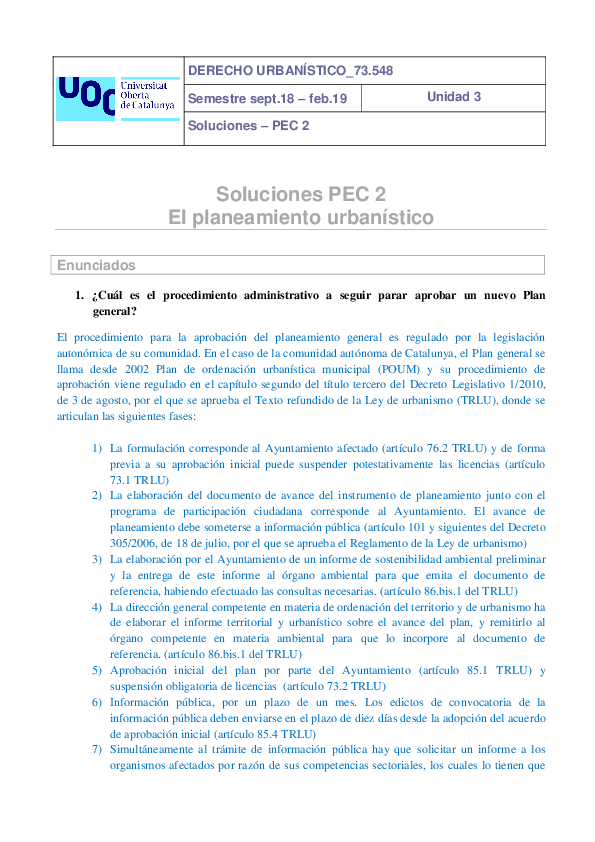 (PDF) Soluciones PEC 2 El planeamiento urbanístico Enunciados