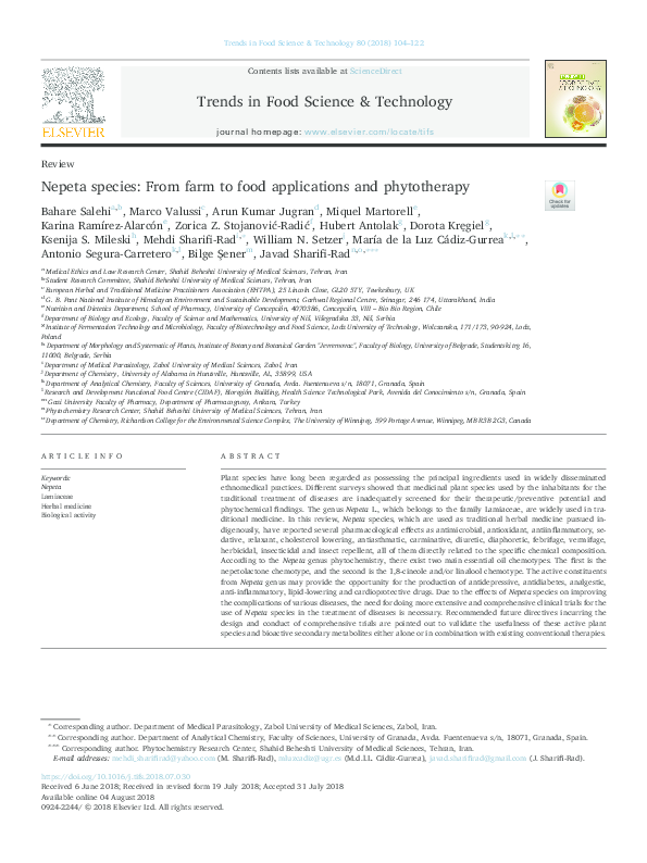 (PDF) Nepeta species: From farm to food applications and phytotherapy
